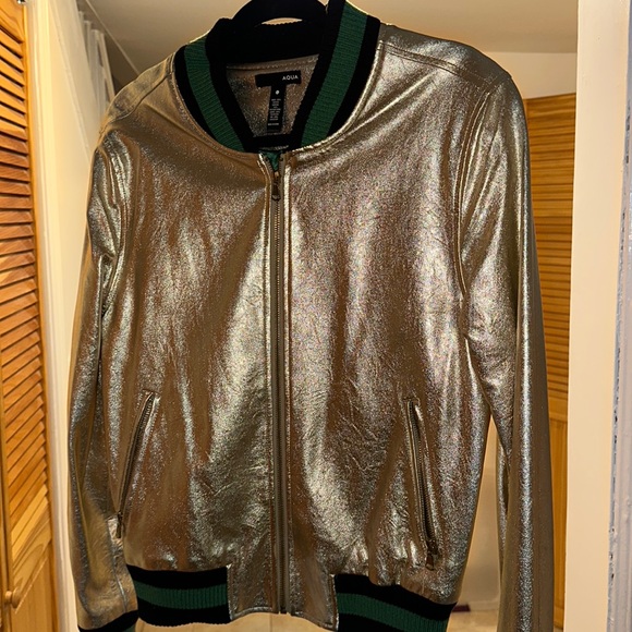 Aqua | Jackets & Coats | Aqua Metallic Bomber Jacket | Poshmark